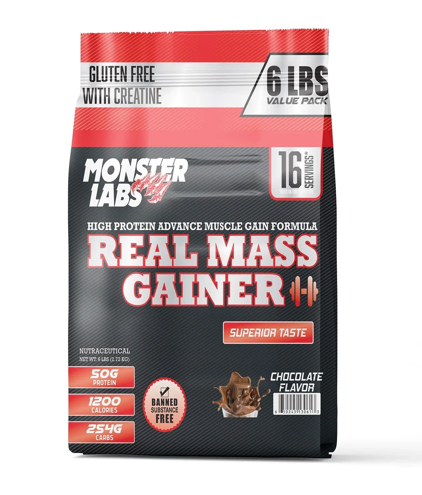 Monster Labs-Real Mass Gainer-6Lbs-Chocolate Flavour-Added Creatine ...